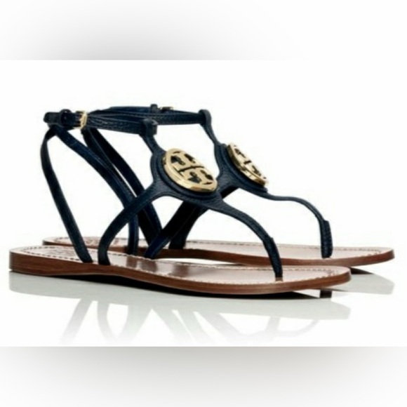Tory Burch | Shoes | Tory Burch Leticia Thong Black Leather Logo ...